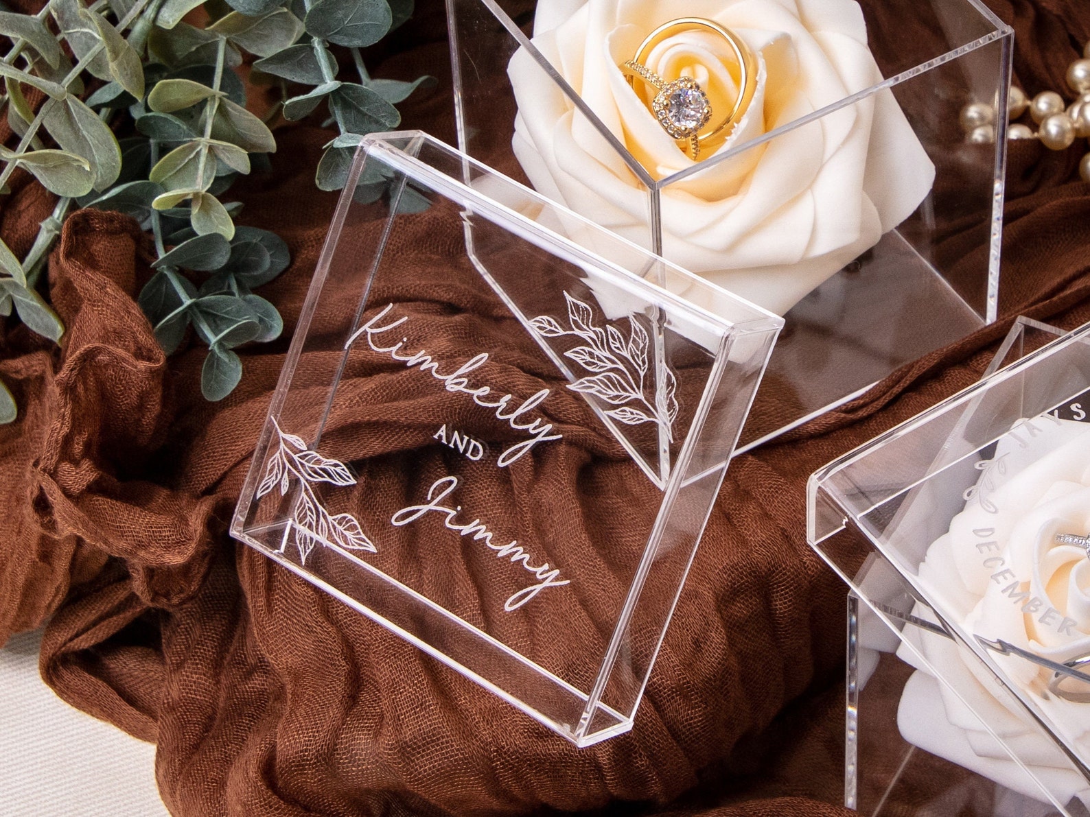 Acrylic Cube Ring Box With Rose Ring Holder Etched Clear - Etsy