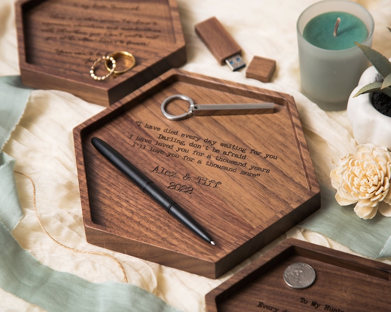 Hexagon Wood Tray Engraved Key or Ring Dish Wedding Gift - Etsy