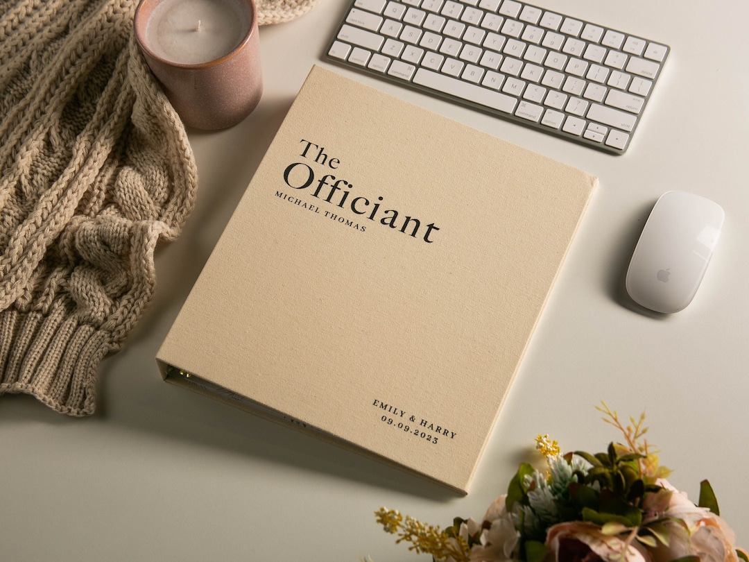 Officiant 3 Ring Linen Binder - Refillable DIY Blank Binder, Thank You ...