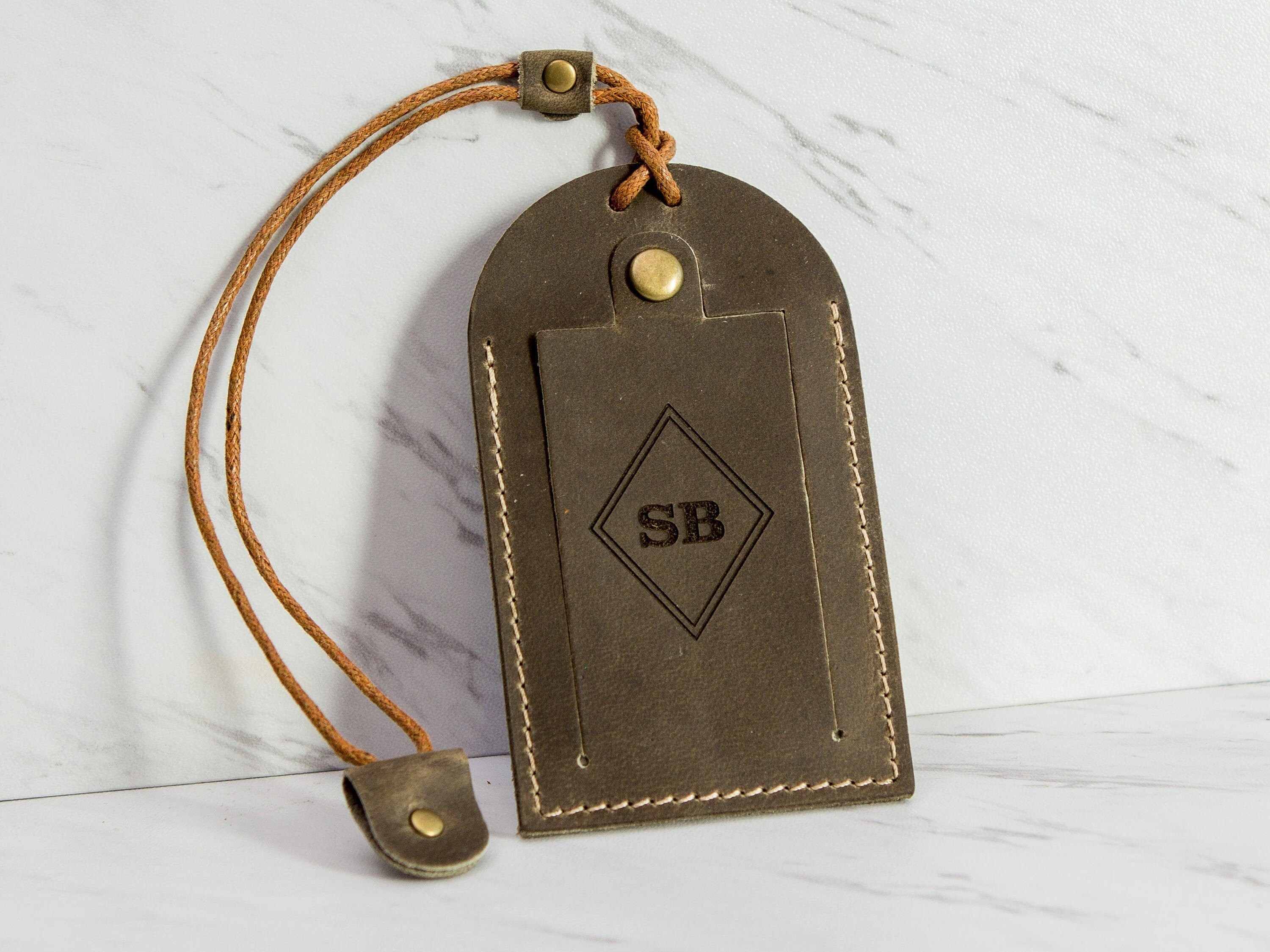 Engraved Luggage Tag with Contact Card Leather Travel Bag | Etsy