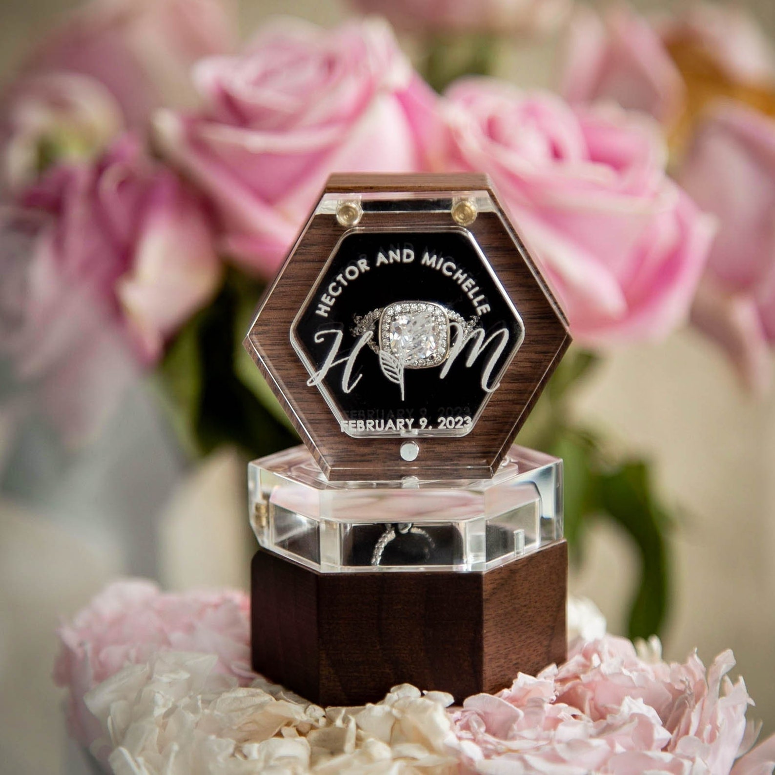 Hexagon Mini Flip Ring Box W Clear Acrylic Lid Single Ring - Etsy