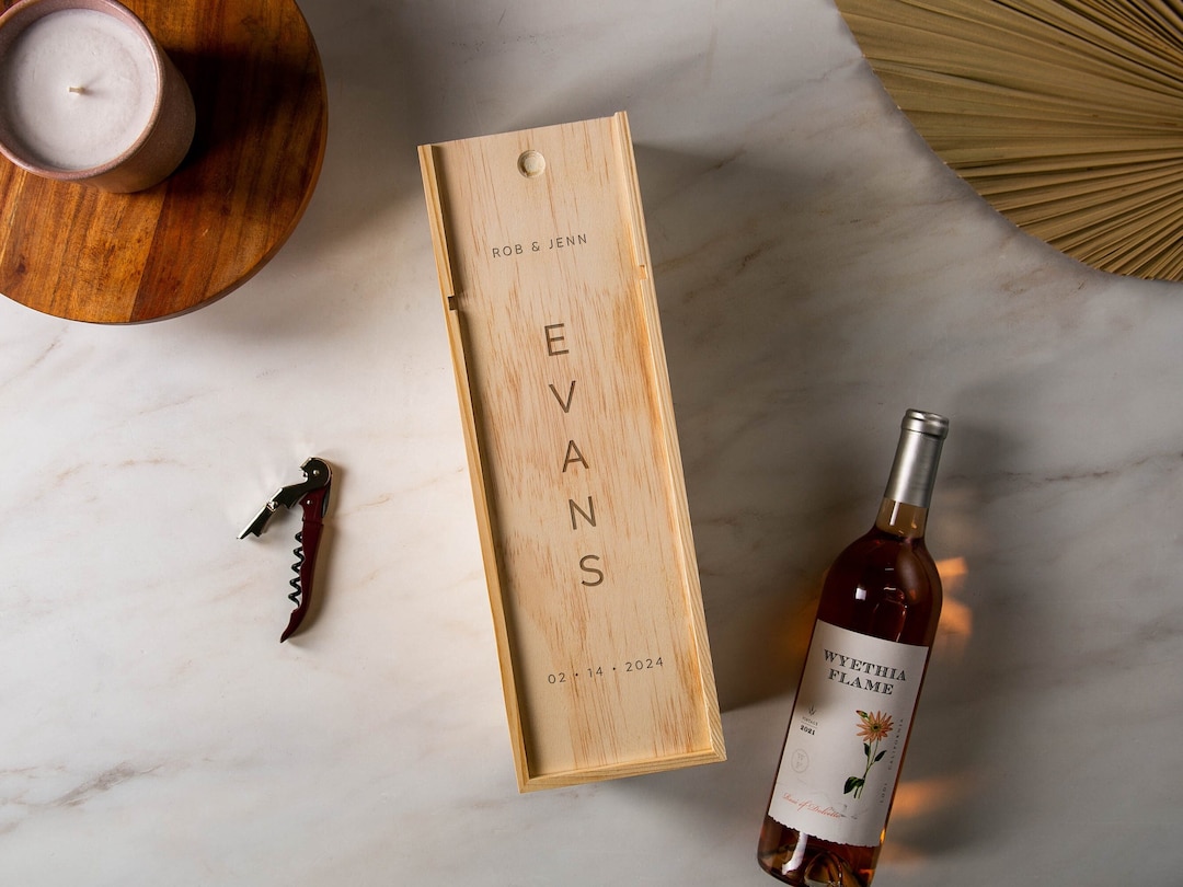 Wood Wine Box (design 4) - Walnut or Pine Wine Champagne Box Birthday ...