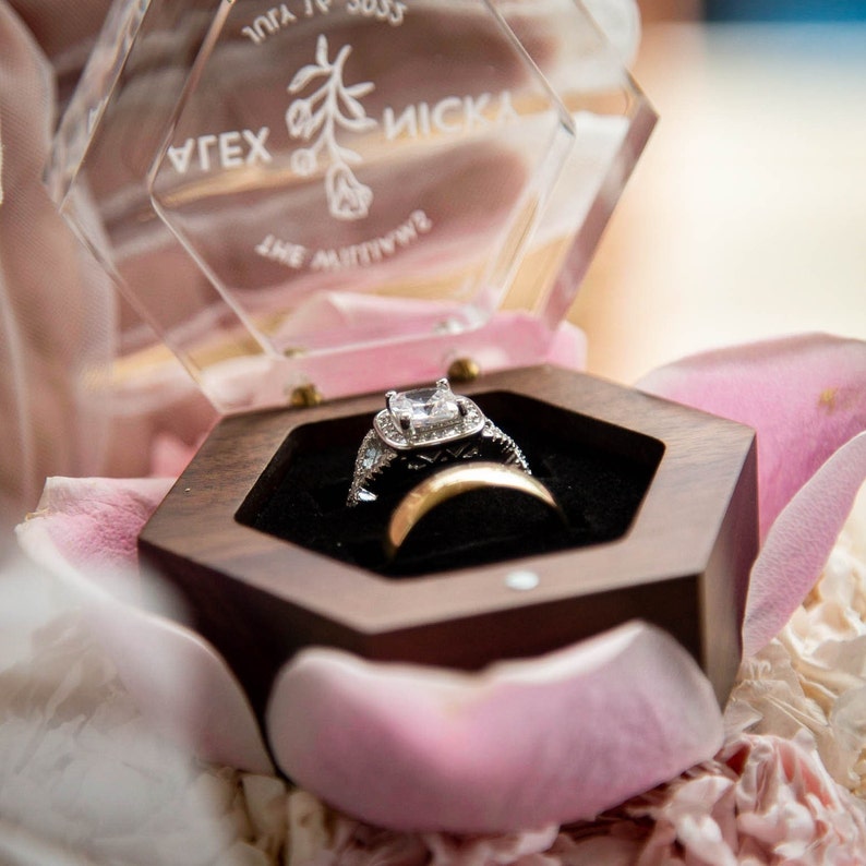 Hexagon Double Flip Ring Box With Clear Acrylic Lid Wedding - Etsy