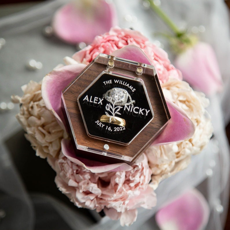 Hexagon Double Flip Ring Box With Clear Acrylic Lid Wedding - Etsy