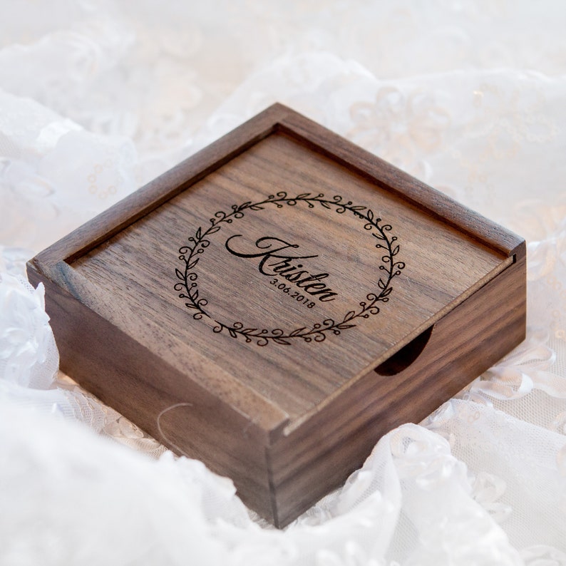Square Ring Bearer Box Engraved Wood Ring Bearer Box for - Etsy