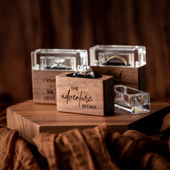 Acrylic Wood Flip Ring Box Engraved Single Ring Engagement - Etsy