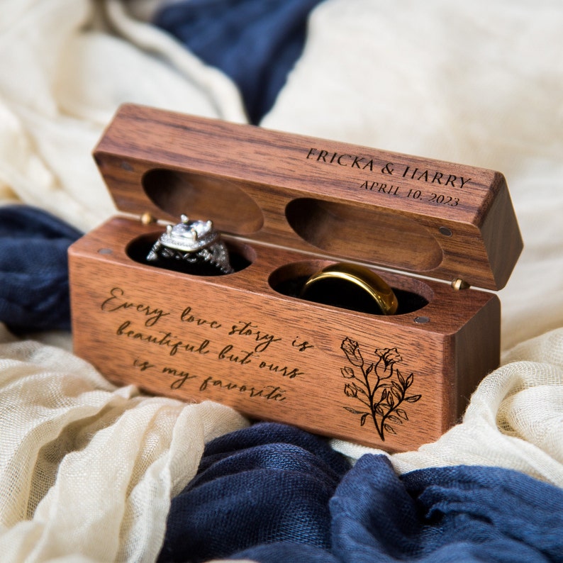 Wide Double Ring Box Slim Ring Storage for 2 Rings Engraved - Etsy