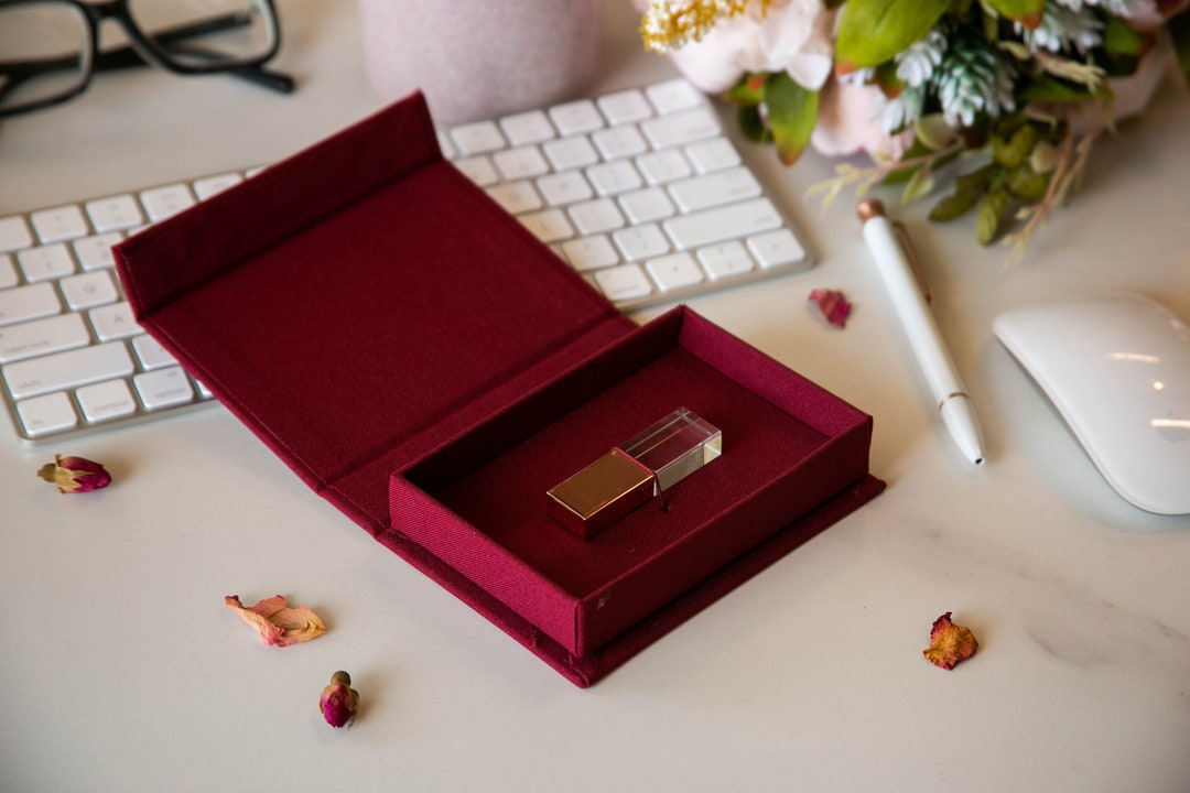 Linen USB Box & Metal Crystal USB ready to Ship Modern Glass USB Flash ...