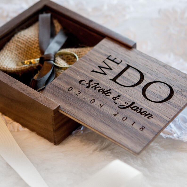 Square Ring Bearer Box Engraved Wood Ring Bearer Box for - Etsy
