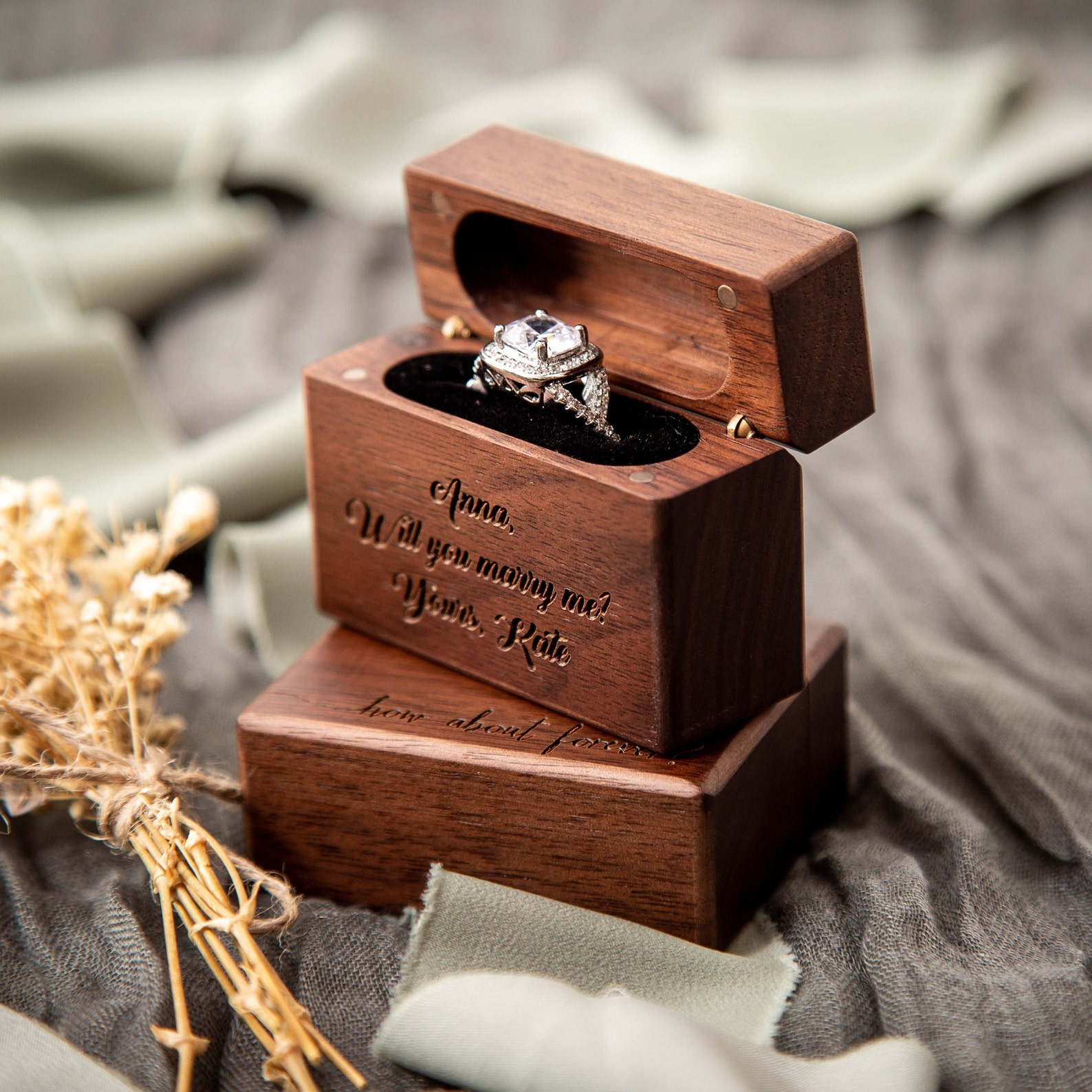 Flip Wood Ring Box Engraved Secret Engagement Ring Box Slim - Etsy