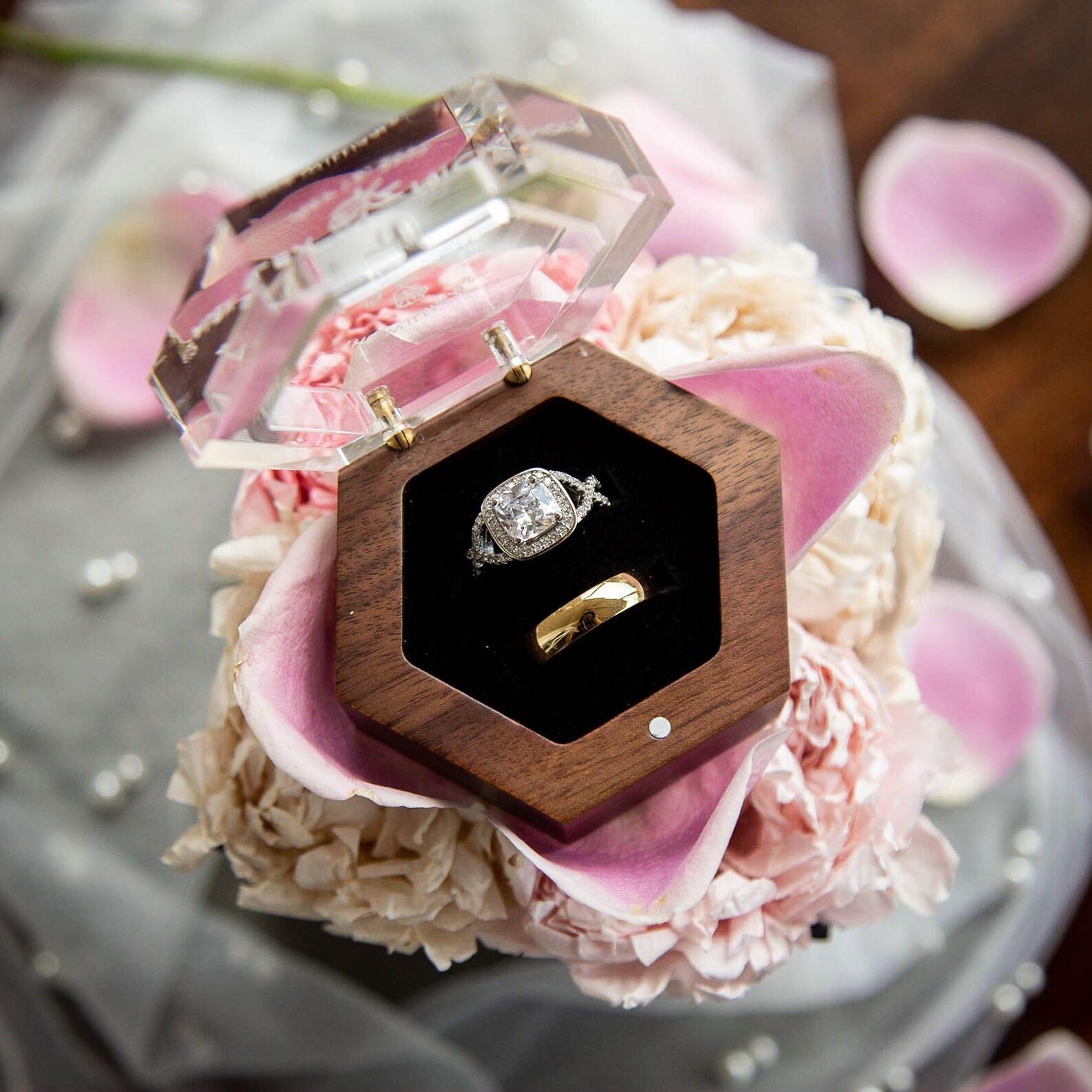 Hexagon Double Flip Ring Box With Clear Acrylic Lid Wedding - Etsy
