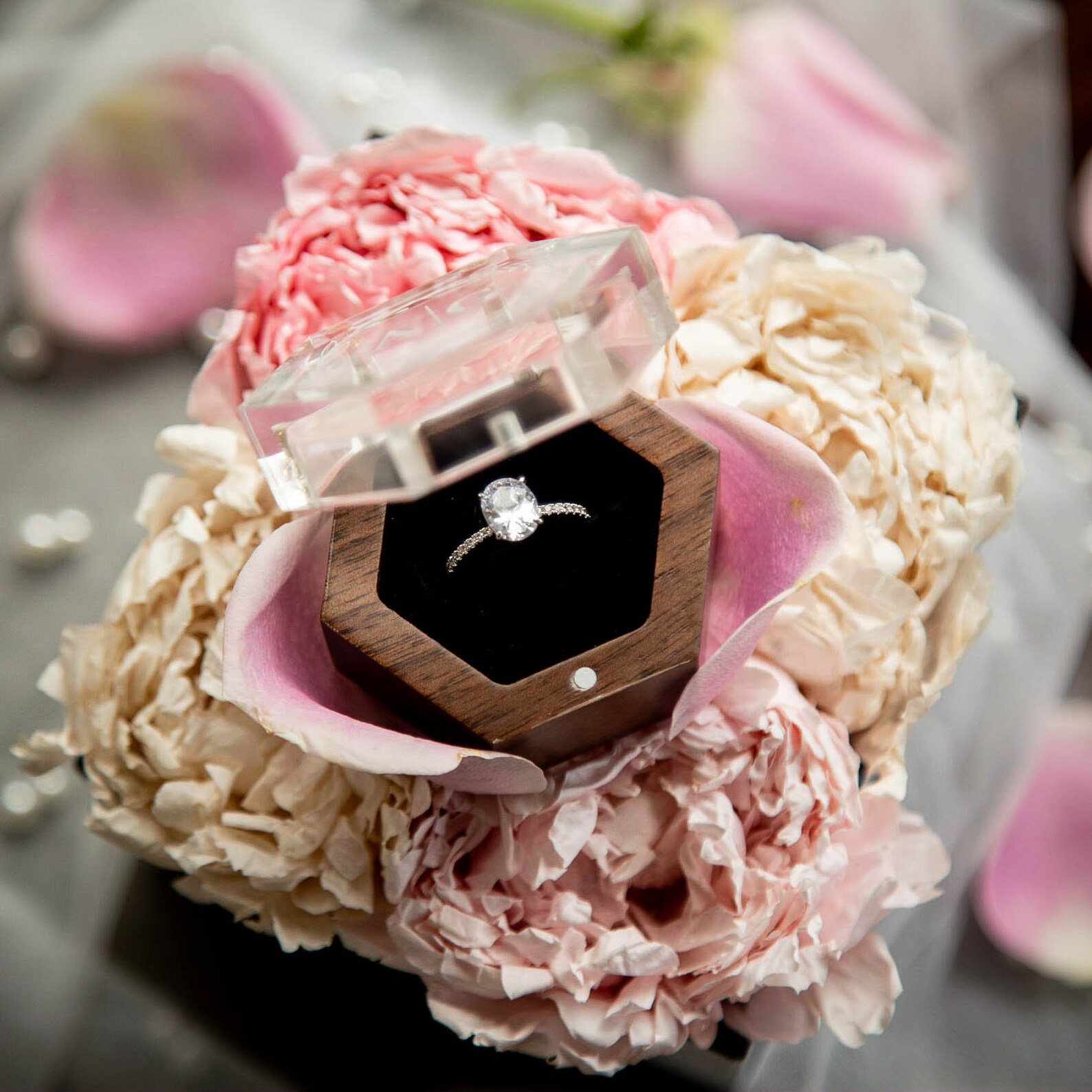 Hexagon Mini Flip Ring Box W Clear Acrylic Lid Single Ring - Etsy