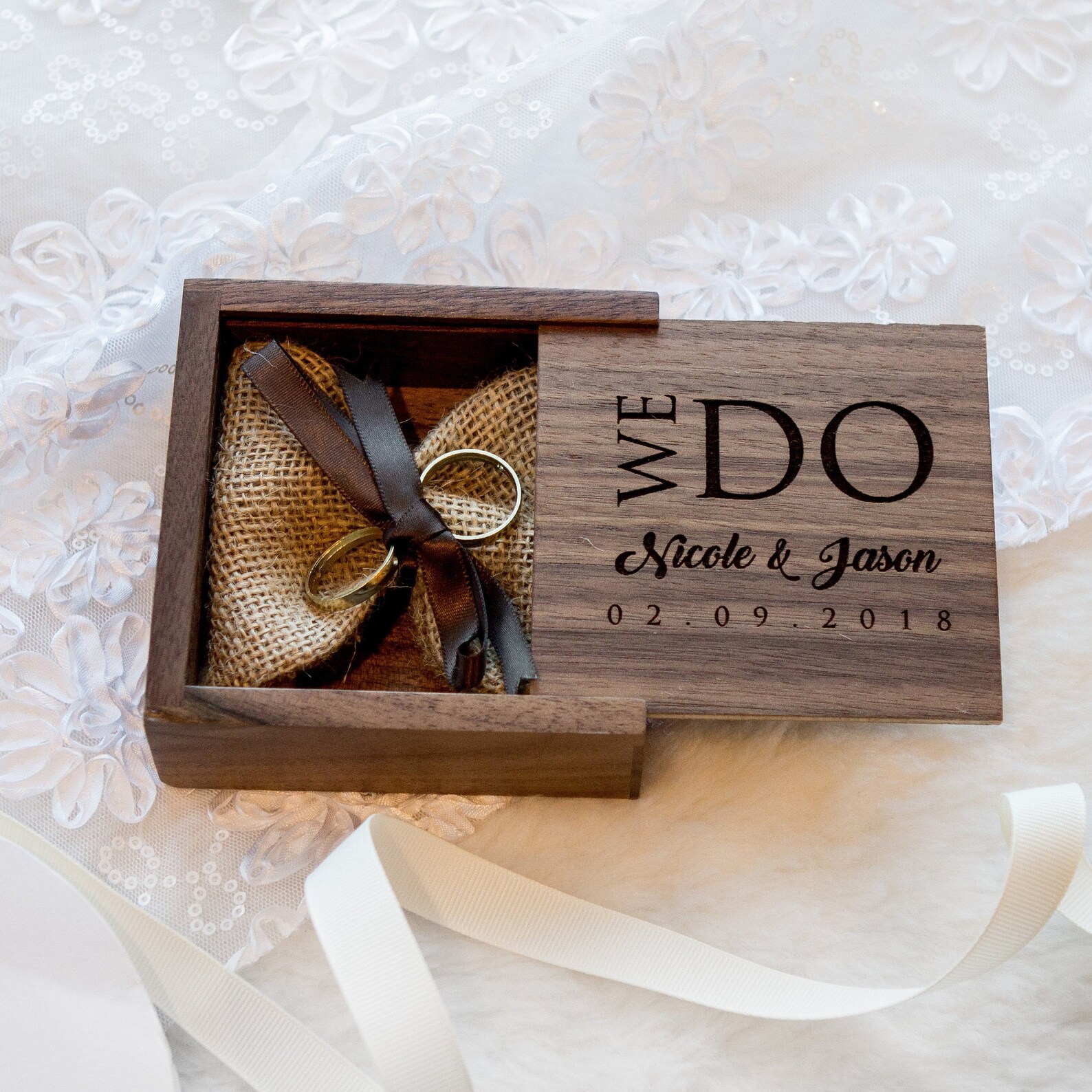 Square Ring Bearer Box Engraved Wood Ring Bearer Box for - Etsy
