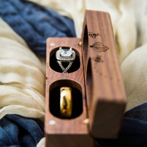 Wide Double Ring Box - Slim Ring Storage for 2 Rings, Engraved Wood ...