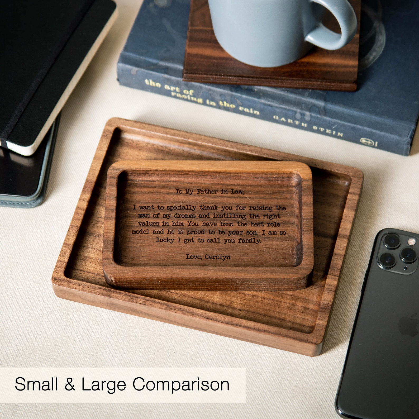 Rectangle Wood Tray Engraved Key or Ring Dish Bedside or - Etsy