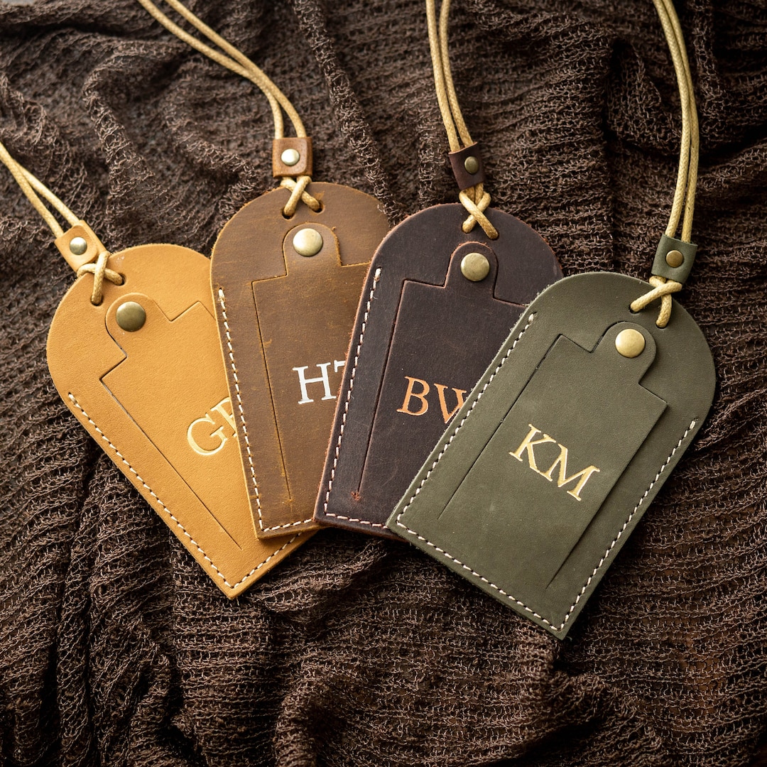 Embossed Luggage Tag With Contact Card - Leather Travel Bag Suitcase ...