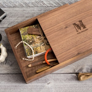 8x10" Large Wood Memory Box - Engraved Walnut Box for Cards Photos ...