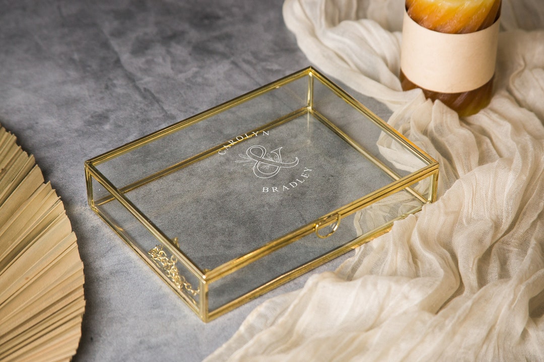 5x7" Gold Glass Photo Box - Wedding Picture Keepsake Box, Engagement ...