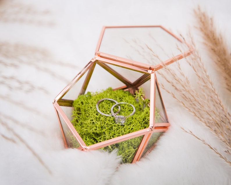 Geometric Glass Ring Box With Moss Rose Gold or Gold - Etsy