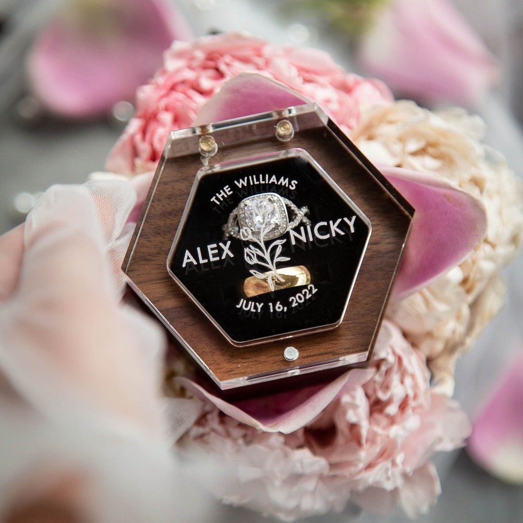 Hexagon Double Flip Ring Box With Clear Acrylic Lid - Wedding Ring ...