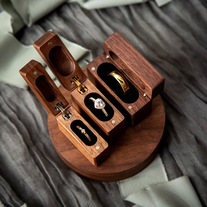 Flip Wood Ring Box Engraved Secret Engagement Ring Box Slim - Etsy