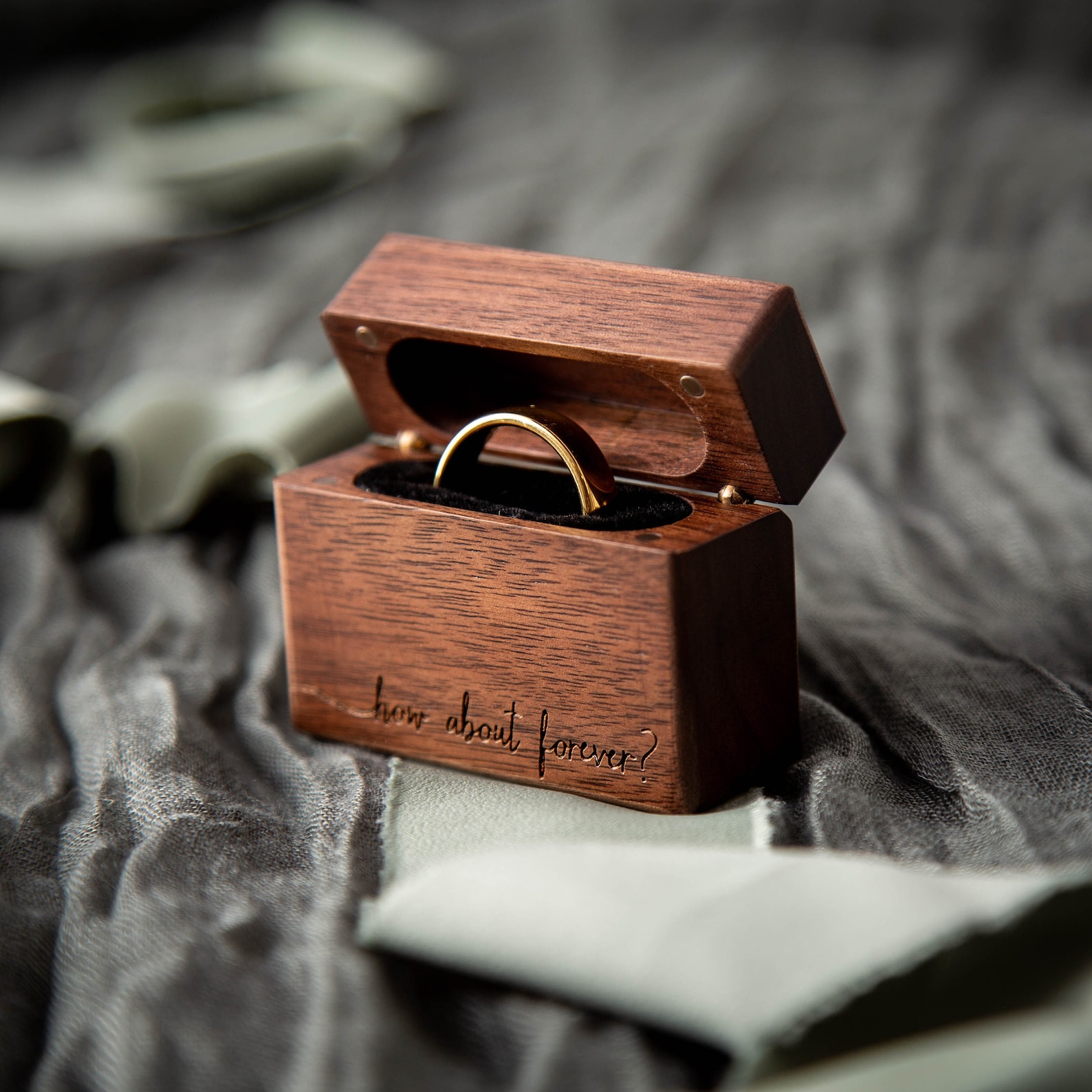 Flip Wood Ring Box Engraved Secret Single Ring Engagement - Etsy
