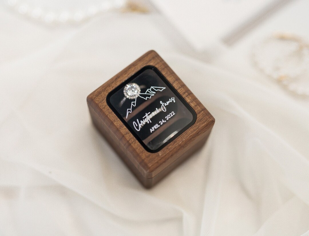 Triple Flip Wood Ring Box With Glass Lid UV Printed Ring Box for 3 ...