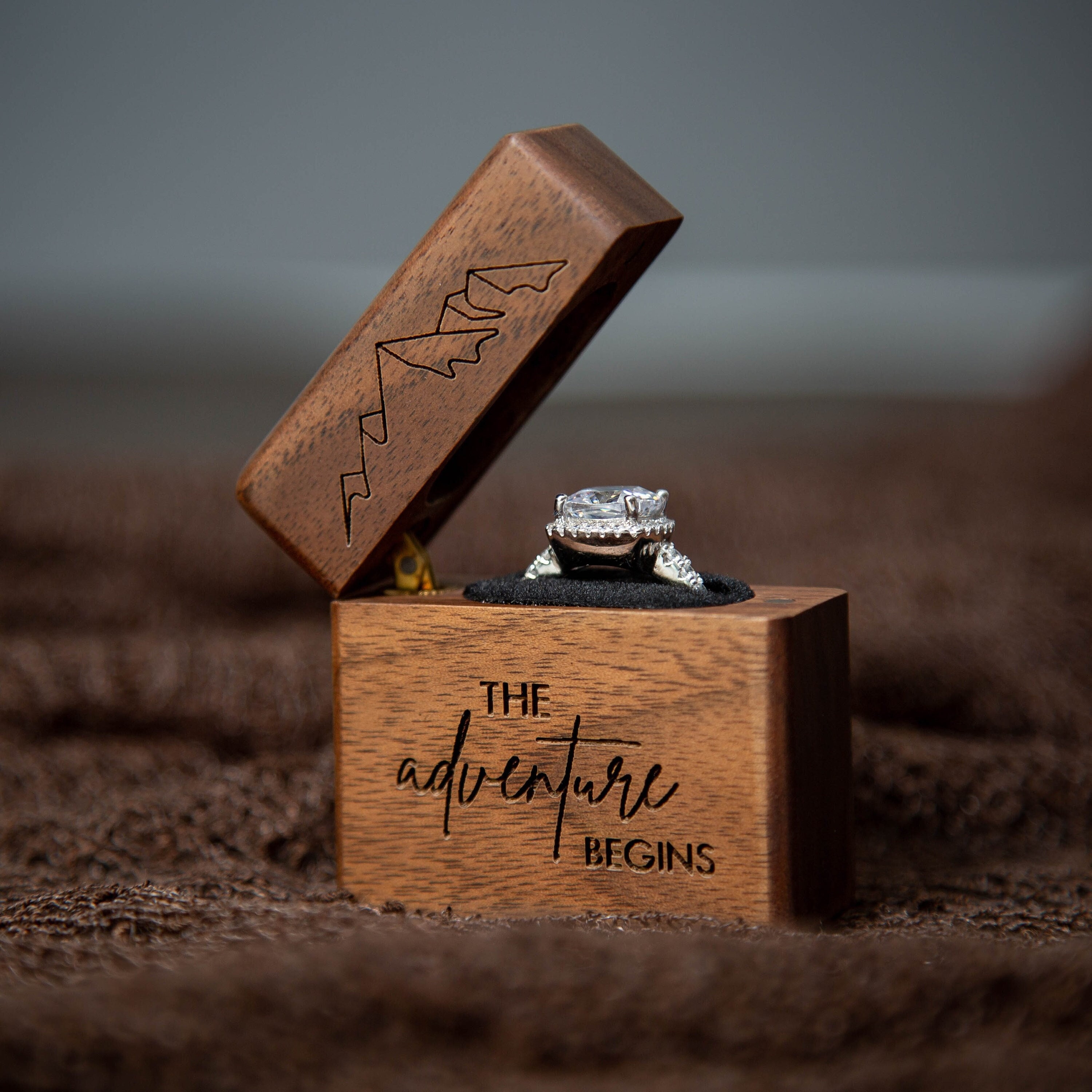 Flip Wood Ring Box Engraved Secret Engagement Ring Box Slim | Etsy UK