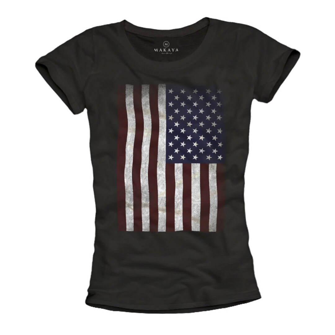 Womens Vintage Top USA Flag Shirt Fashion Tops Amerika Clothing Apparel ...