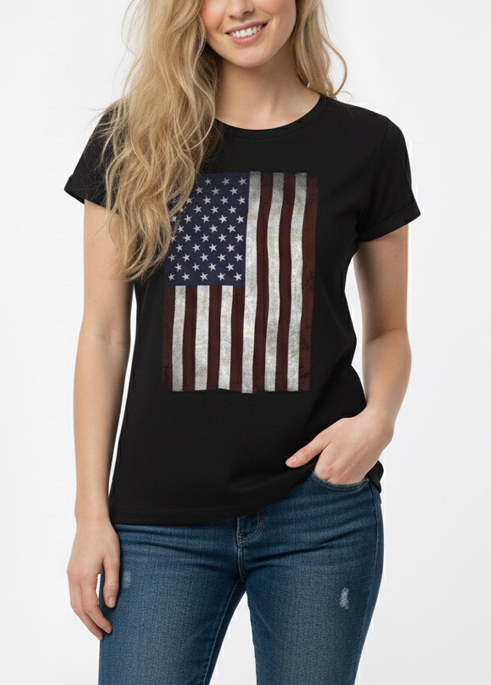 Womens Vintage Top USA Flag Shirt Fashion Tops Amerika Clothing Apparel ...