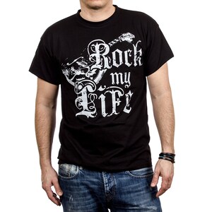 Cool Vintage T-shirt for Men With Rock My Life Guitar Print Black S ...