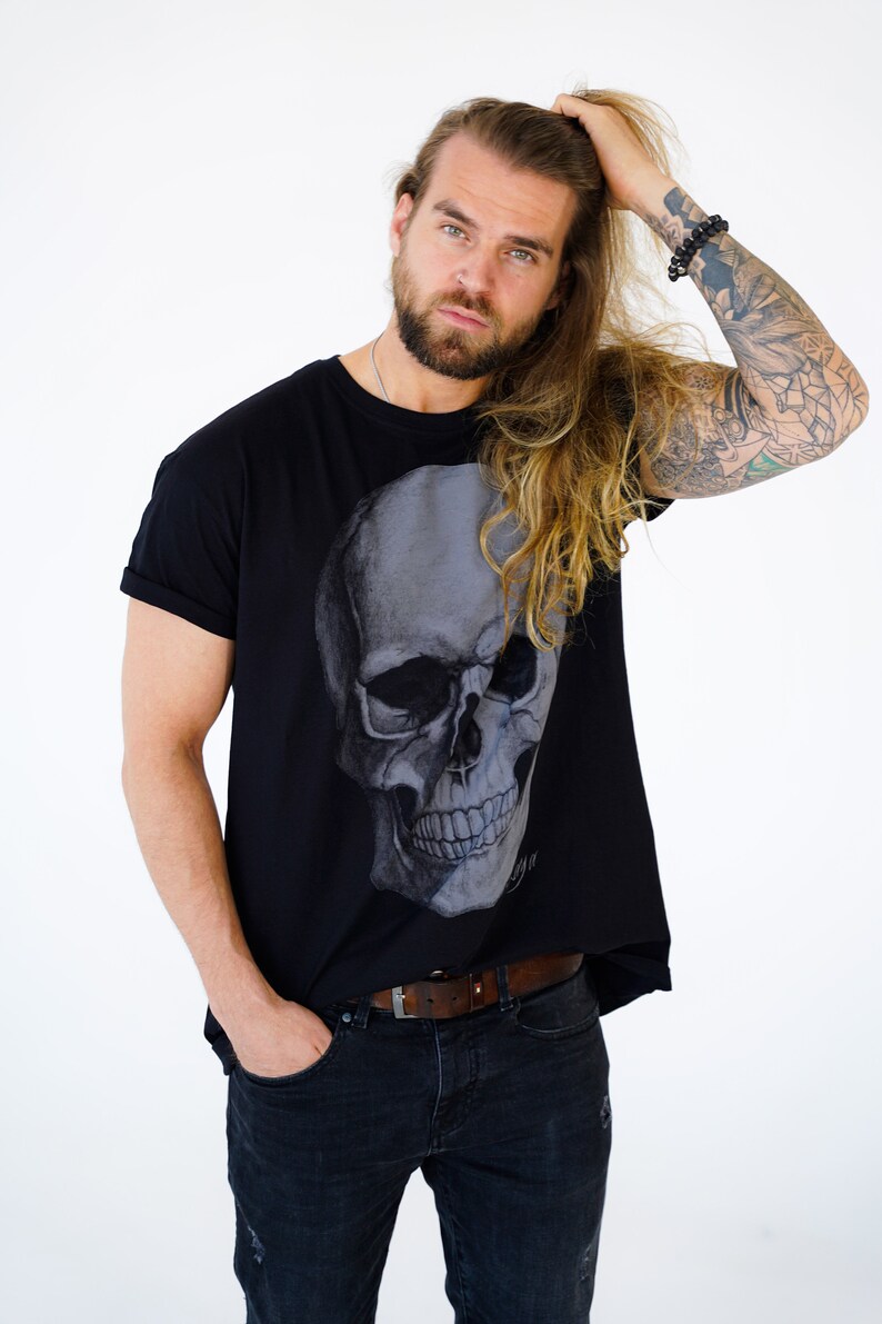 Cool Punk Biker T-shirt for Men With skull Print - Etsy