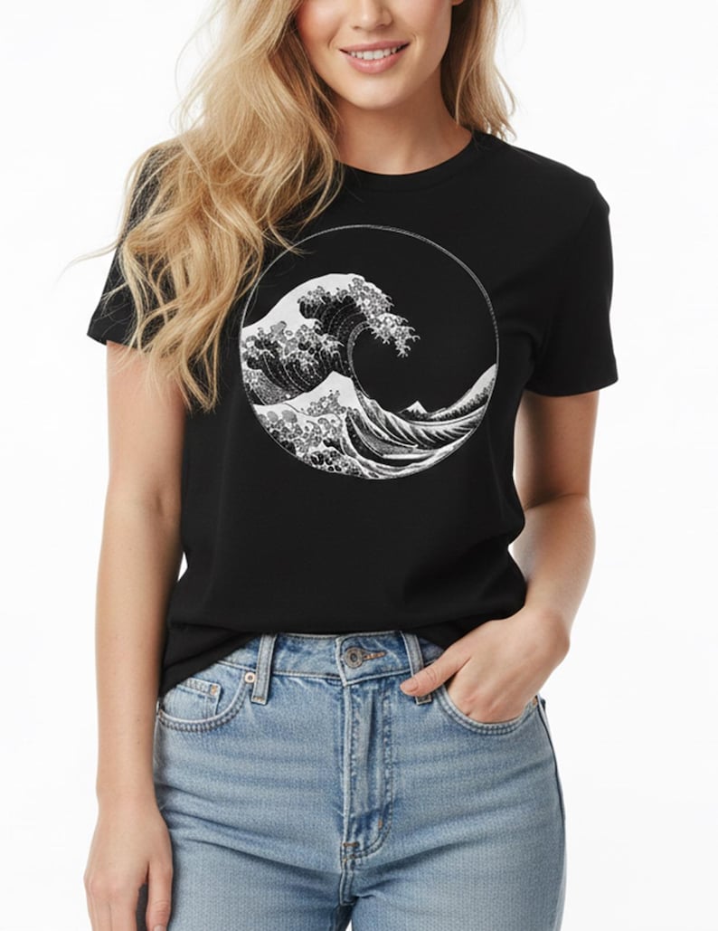 Women’s Surf Style T-shirt With Wave Logo Print, Maritime Surf Printed ...