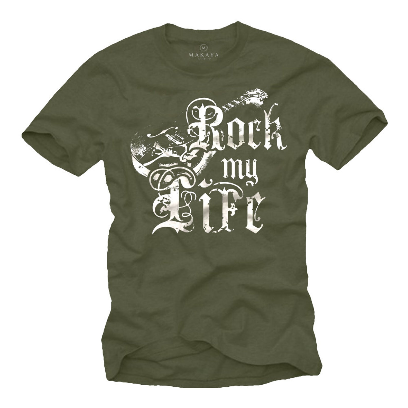 Cool Vintage T-shirt for Men With Rock My Life Guitar Print Black S ...