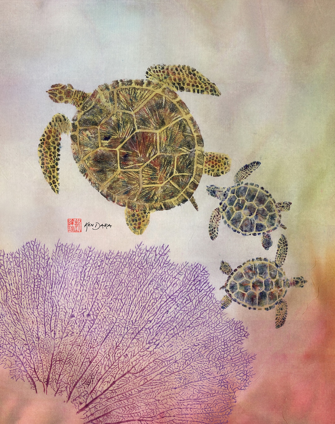 Sea Turtle Gyotaku Fish Rubbing Archival Print - Etsy