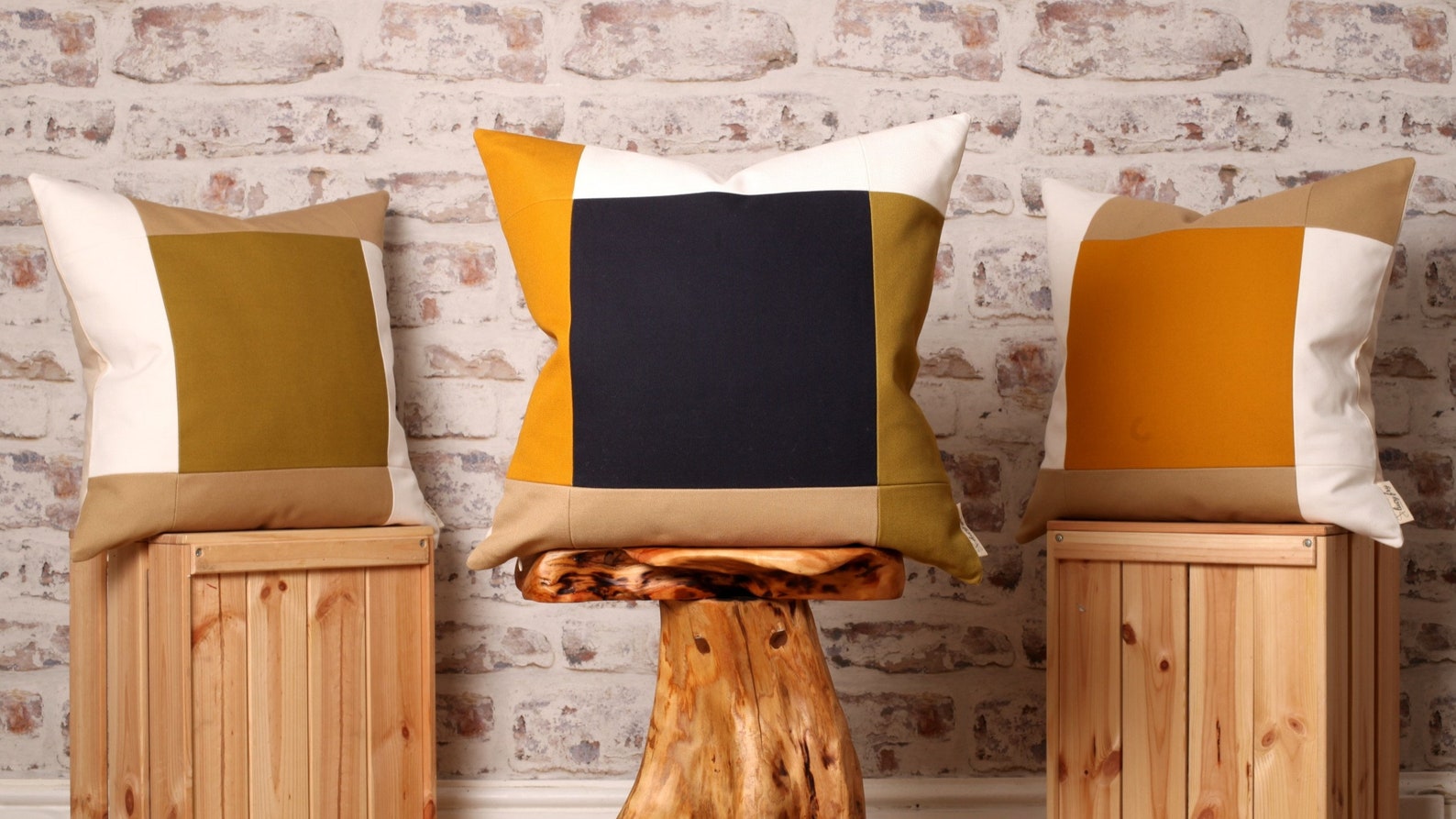 Bauhaus Inspired Navy Colour Block Natural Mustard Olive | Etsy