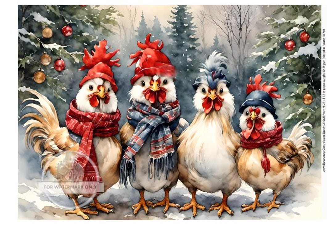 Christmas Hens | A4 Rice Paper | Paper for Decoupage | Decoupage ...
