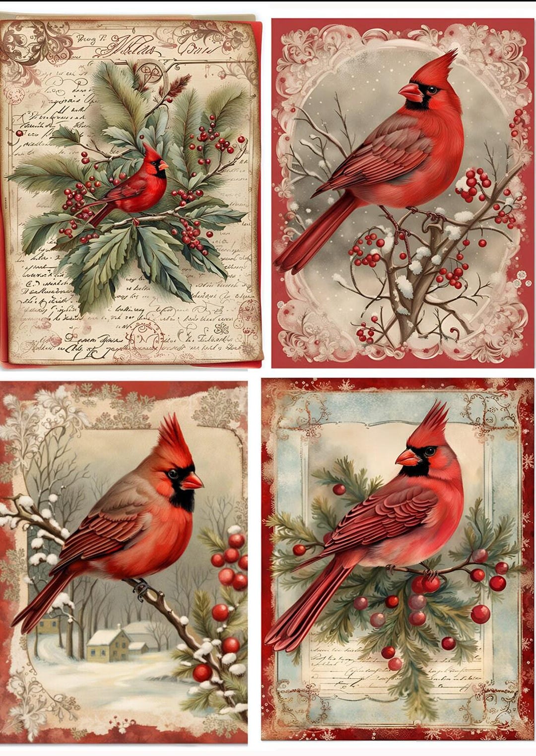 Cardinal Squares A4 Rice Paper Paper for Decoupage Vintage Winter ...