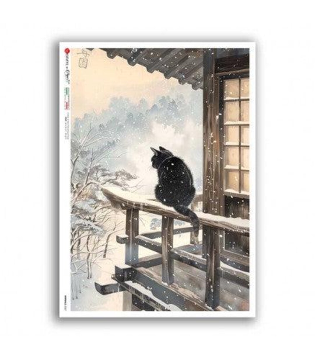 Cat on Ledge in Snow | Rice Paper | Paper for Decoupage | Paper Designs ...