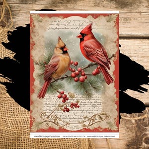 Pair of Cardinals A4 Rice Paper Paper for Decoupage Vintage Winter ...