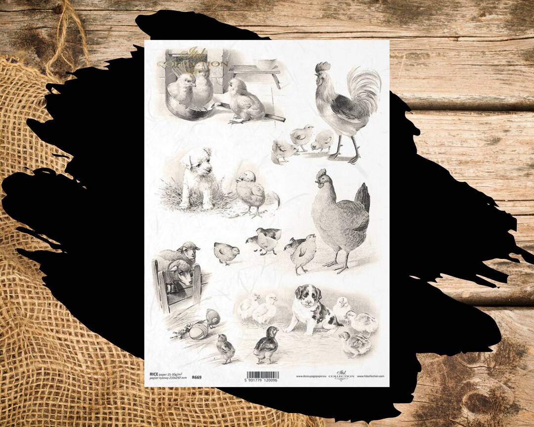 Sepia Farm Animals | A4 Rice Paper | Paper for Decoupage | ITD ...
