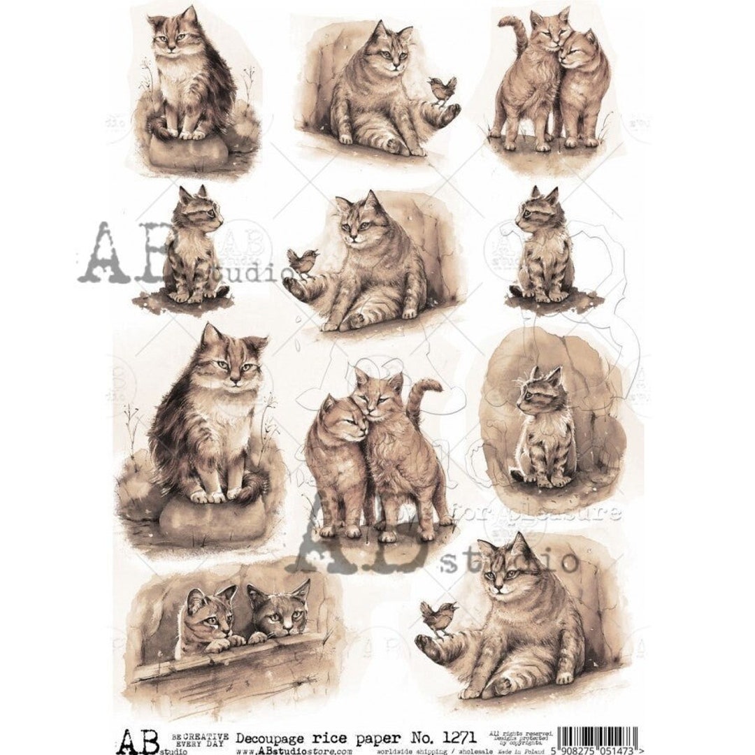 Sepia Cats A4 Rice Paper ITD Collection Paper for Decoupage A4 - Etsy