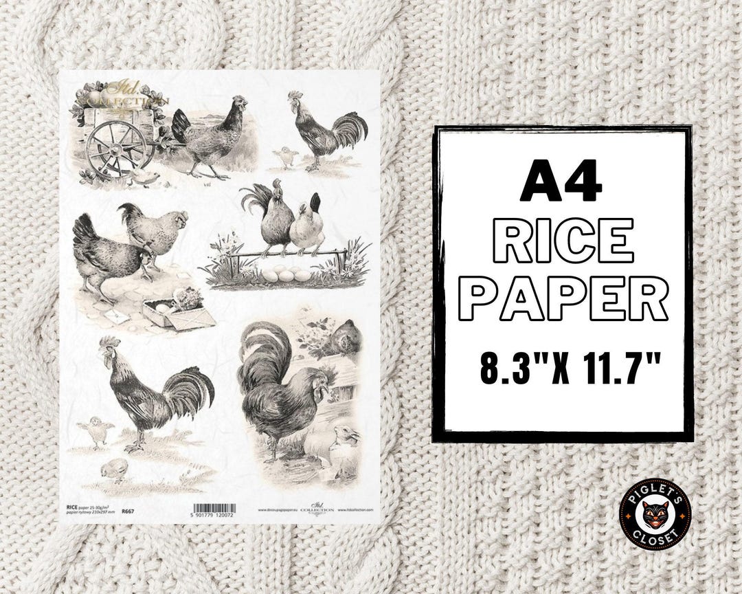 Vintage Chickens | A4 Rice Paper | ITD Collection | Paper for Decoupage ...