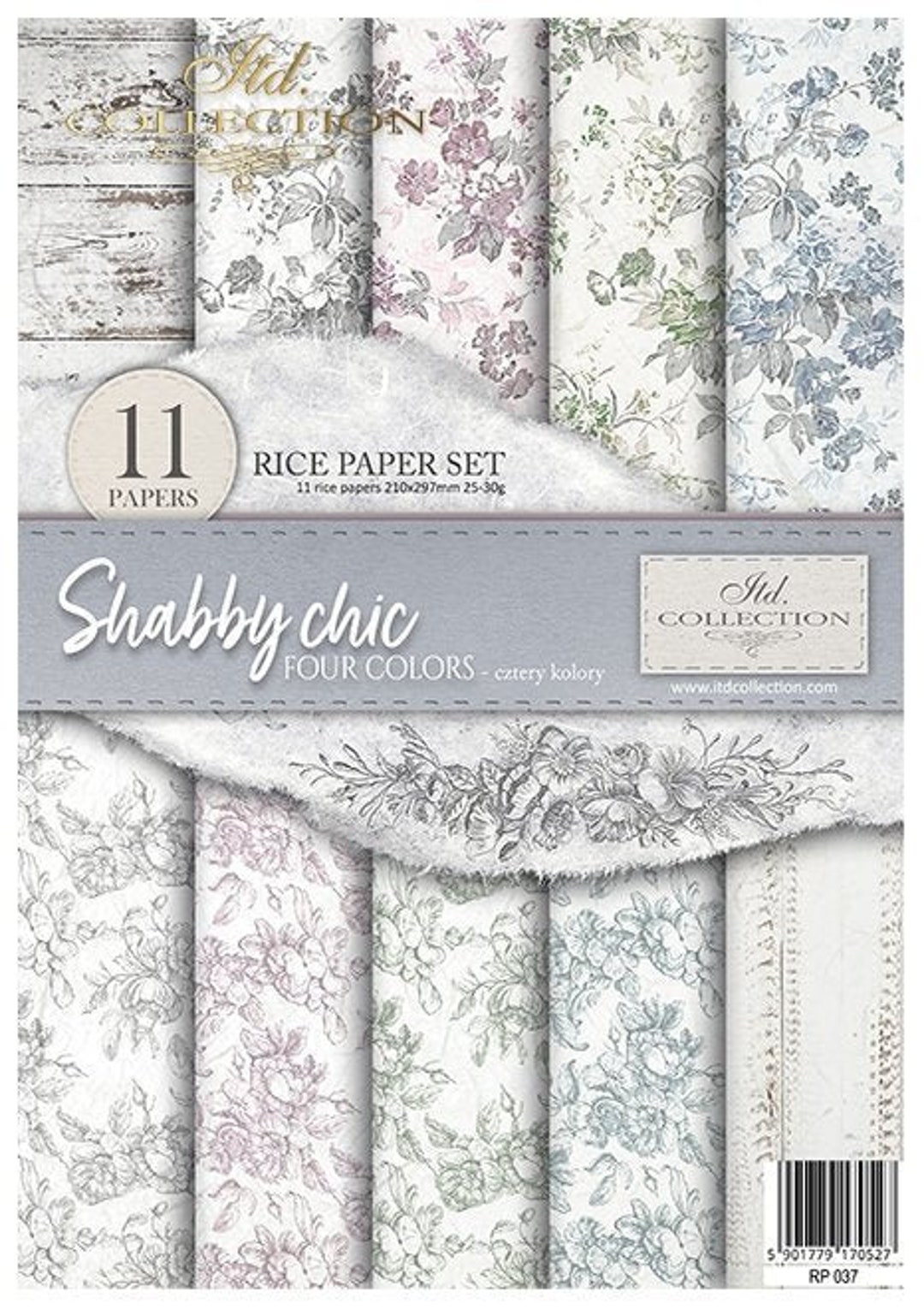 Shabby Chic | Rice Paper Set | 11 Sheets A4 | ITD Collection | Paper ...