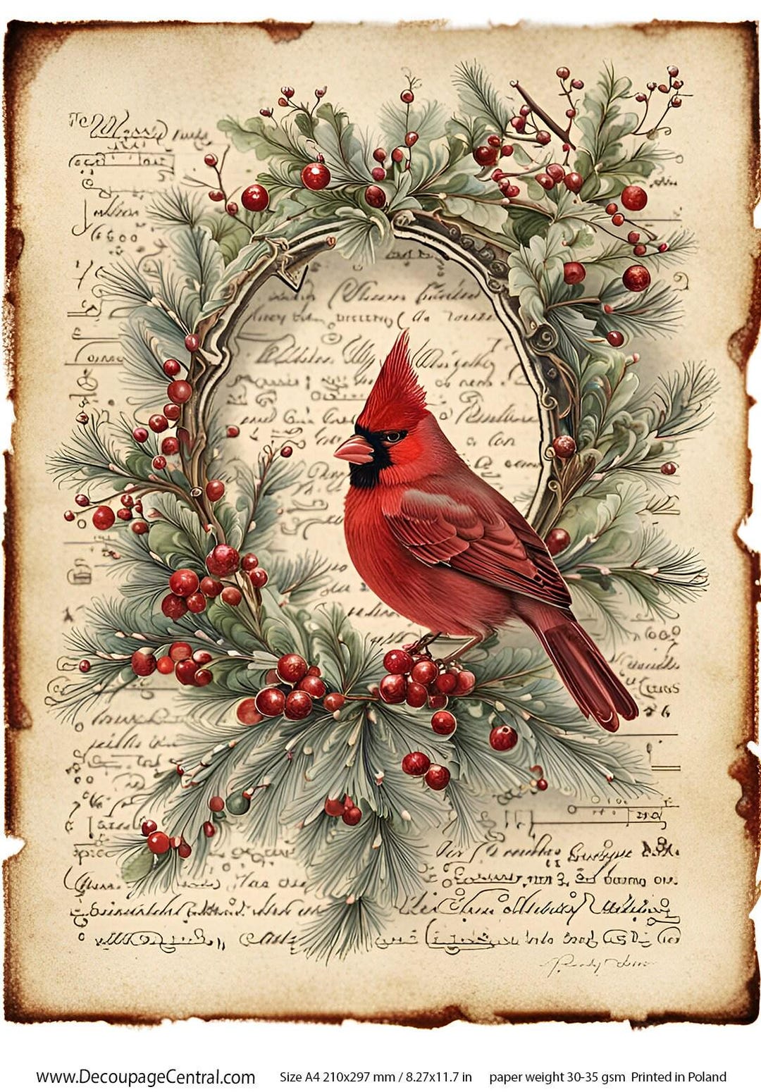 Cardinal Postcard | A4 Rice Paper | Paper for Decoupage | Vintage ...