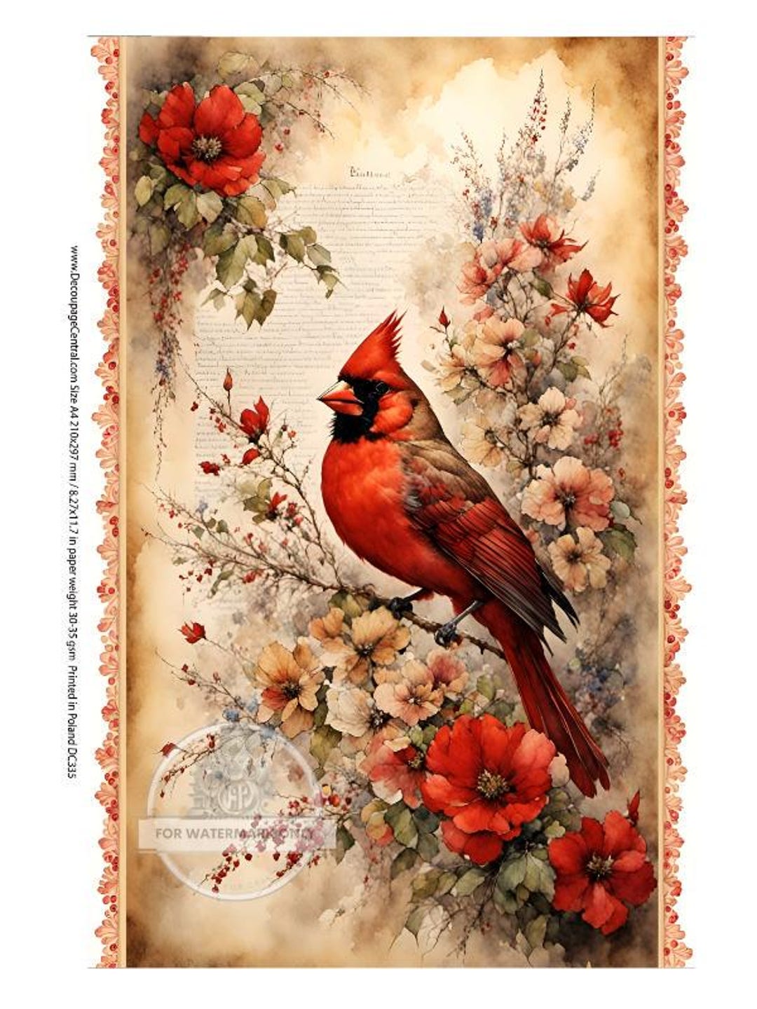 Spring Cardinal | A3 / A4 Rice Paper | Paper for Decoupage | Decoupage ...