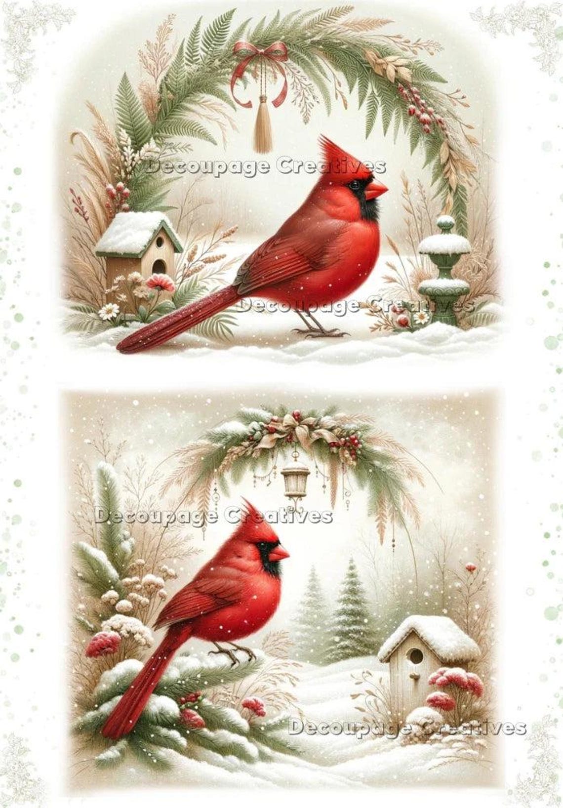 Cardinals Snowy Day | A4 Rice Paper | Paper for Decoupage | Decoupage ...