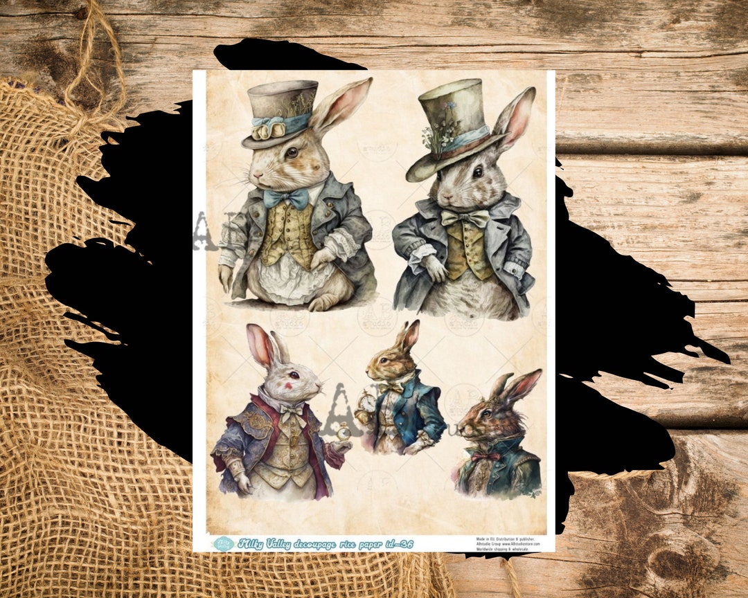 Wonderland Rabbits | A4 Rice Paper | 8.3" X 11.7" Paper for Decoupage | AB Studios - Etsy