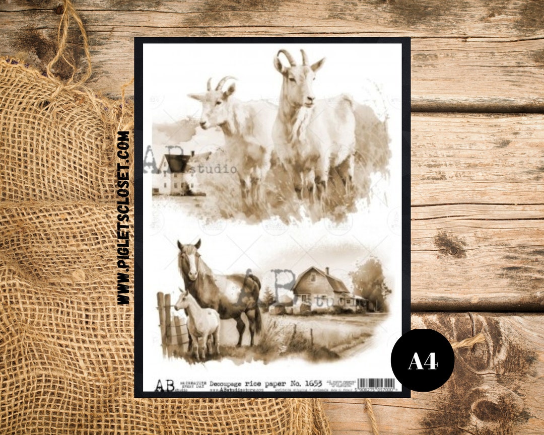 Sepia Farm Life #4 | A4 Rice Paper | Paper for Decoupage | AB Studios ...