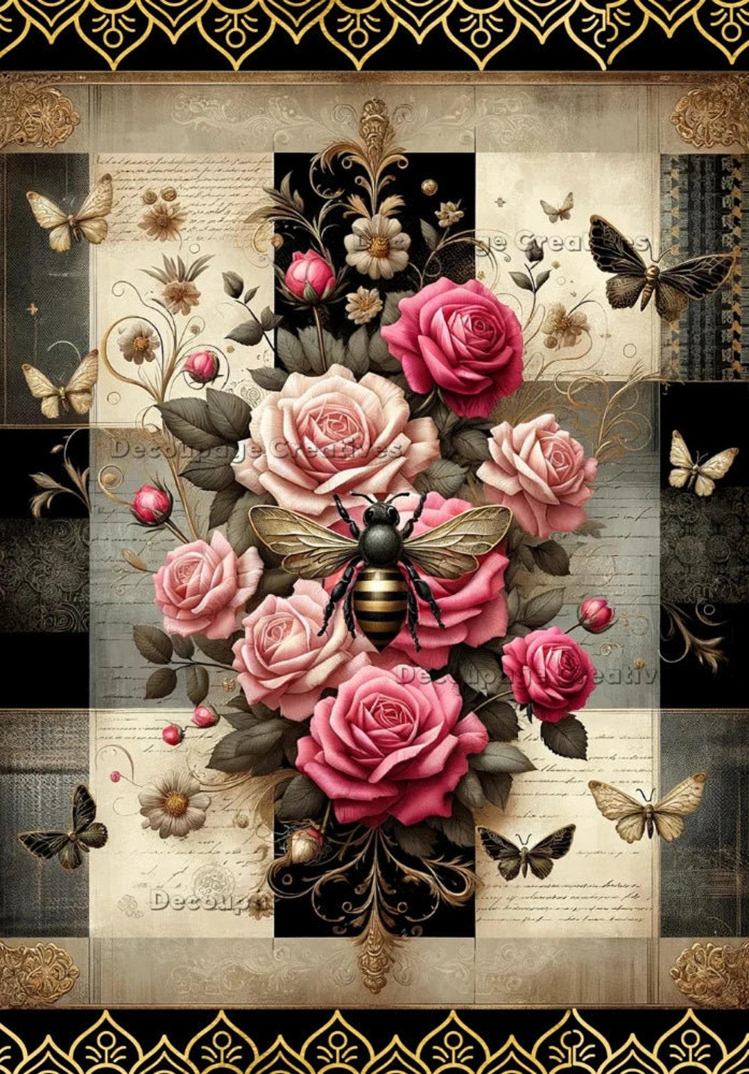 Gilded Queen Bee A4 Rice Paper Paper for Decoupage Decoupage Creatives ...